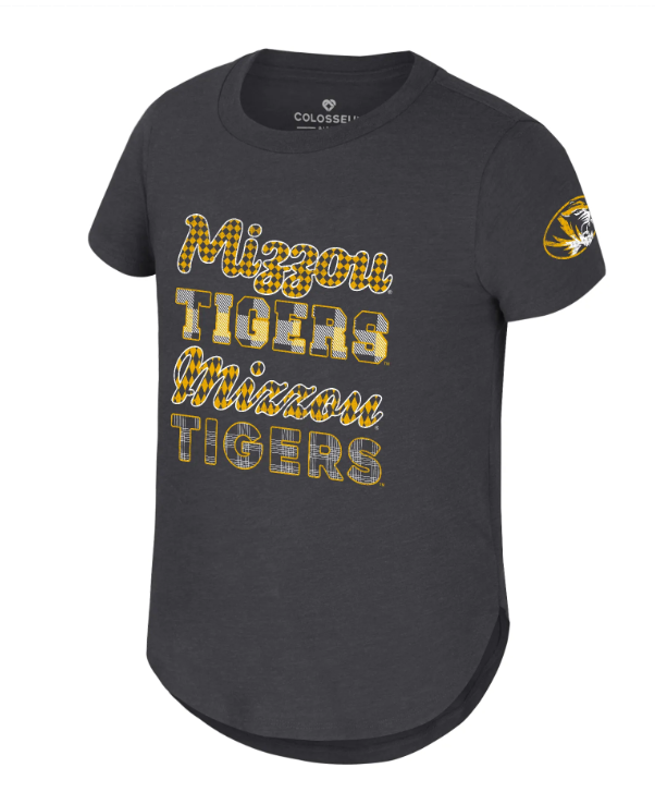 Mizzou Tigers Colosseum Youth Girls Flame Princess Washed Out Black T ...