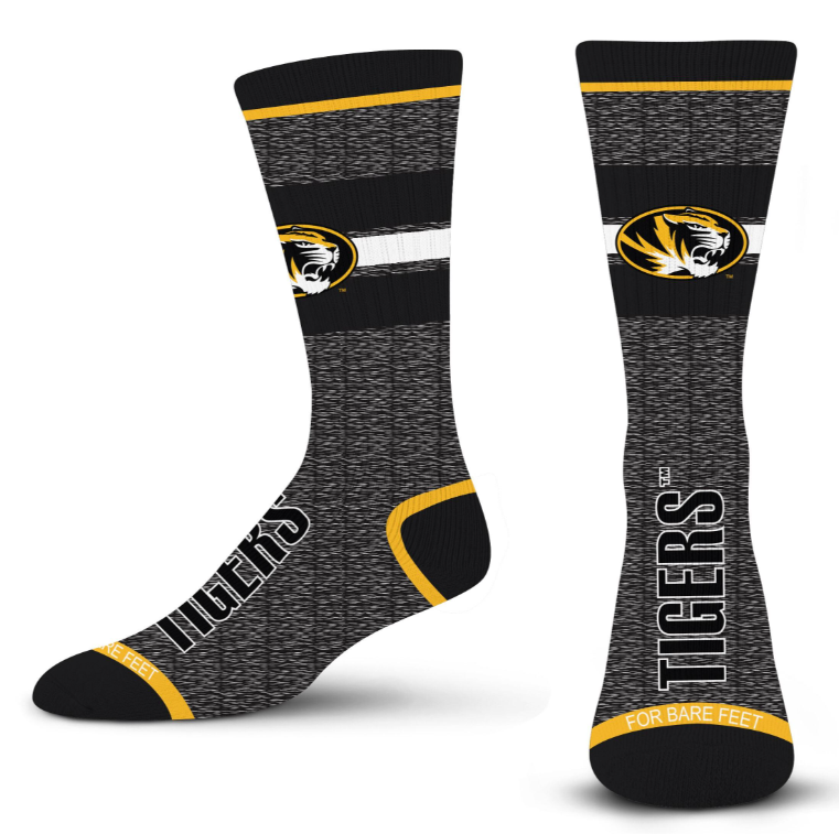 Mizzou Tigers Marled Spotlight Stripe Tiger Head Black and Gold Socks ...
