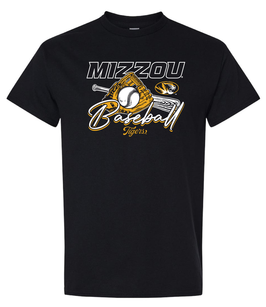 Mizzou Tigers 2025 Bat and Glove Oval Tiger Head Black Baseball T-Shir ...